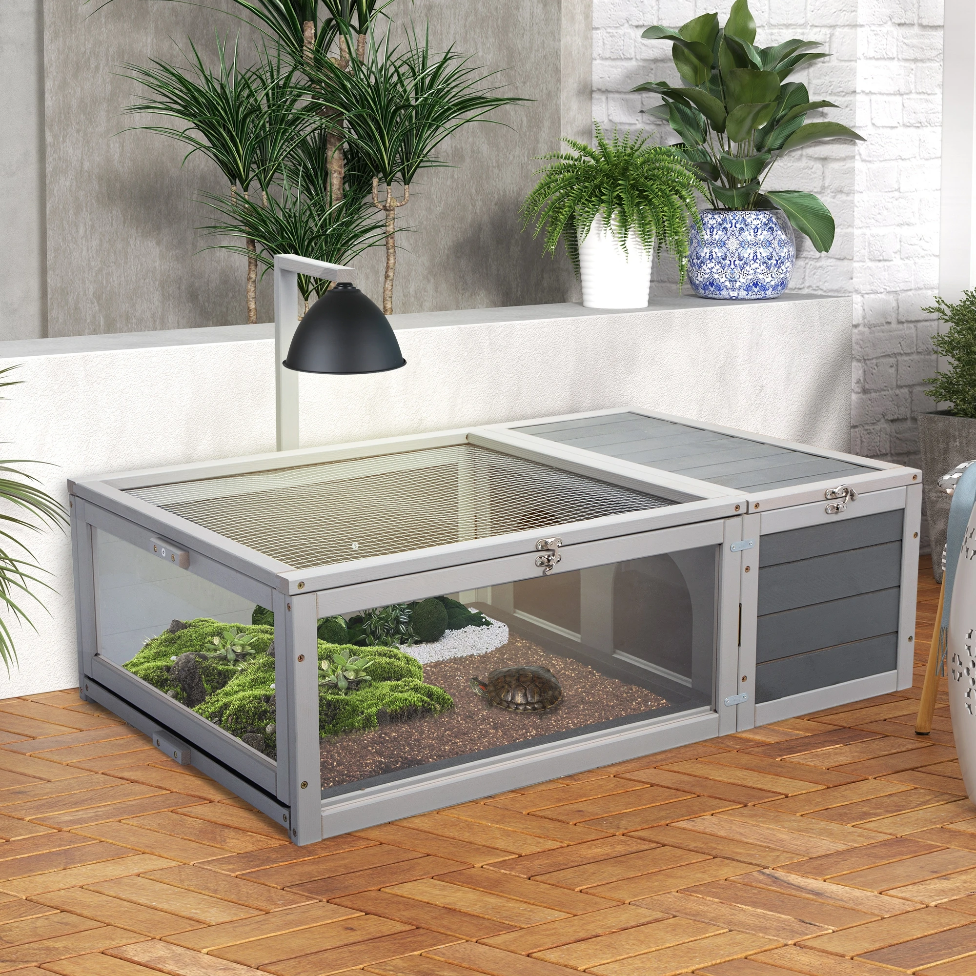 Tortoise House Wooden Turtle Habitat with Removable Top and Tray for ...