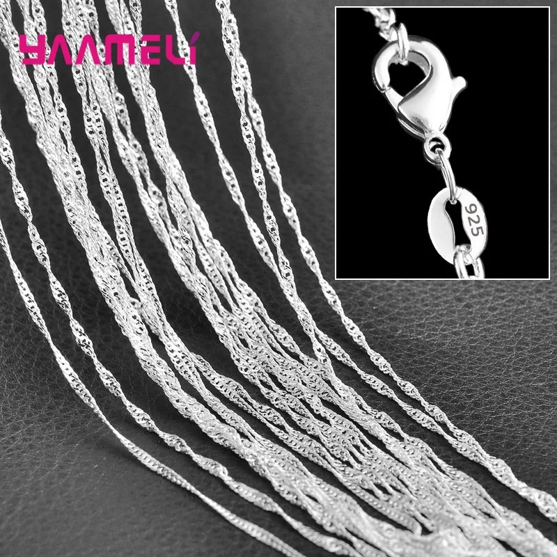 Genuine 925 Sterling Silver Water-wave Chains Necklace for Women Men ...