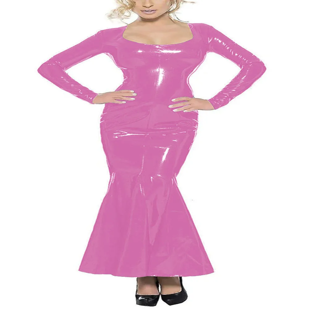 Spring Autumn New Women's Plus Size Sliming Solid Color Leather Dress ...