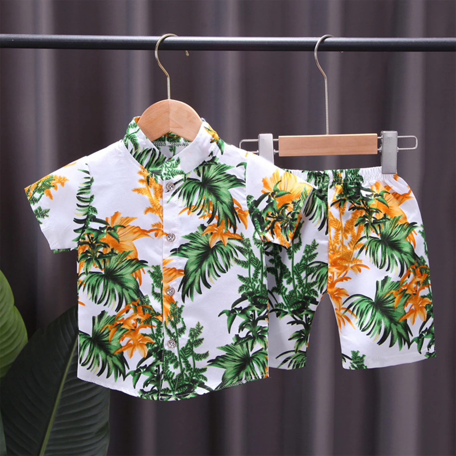 Leaves Print Children Suit Single Breasting Summer Beach Boys Clothing ...