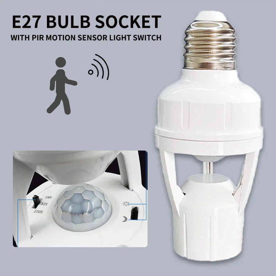 E27 LED Bulb Motion Sensor Switch Lamp Holder PIR Smart Light Switch ...