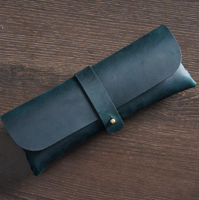 100% Leather Pencil Case Men's Retro Pen Bag Student Large-capacity ...