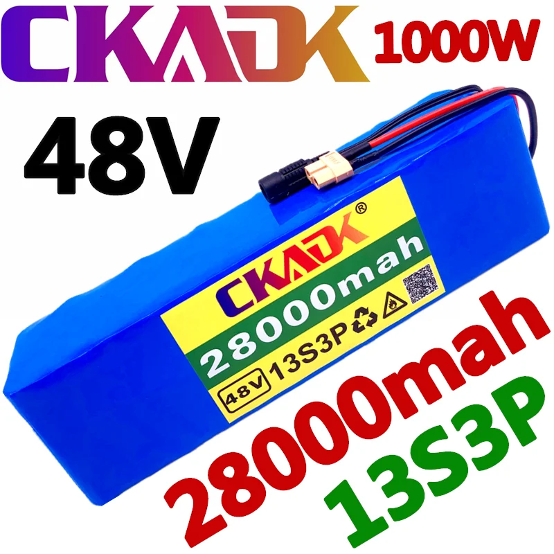 CKADK – batterie 48V 13s3p 28ah pour vélo électrique 1000W, avec BMS intégré, connecteur xt60 et ...