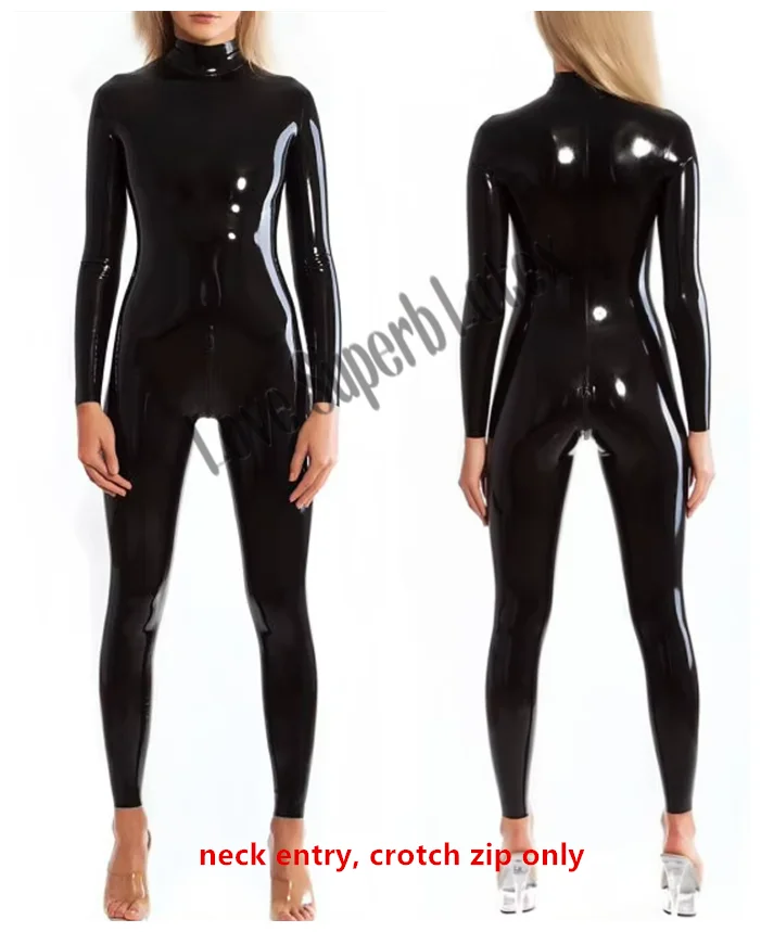 Woman Neck Entry Latex Catsuit Tights Bodysuit Neck Entry Rubber ...