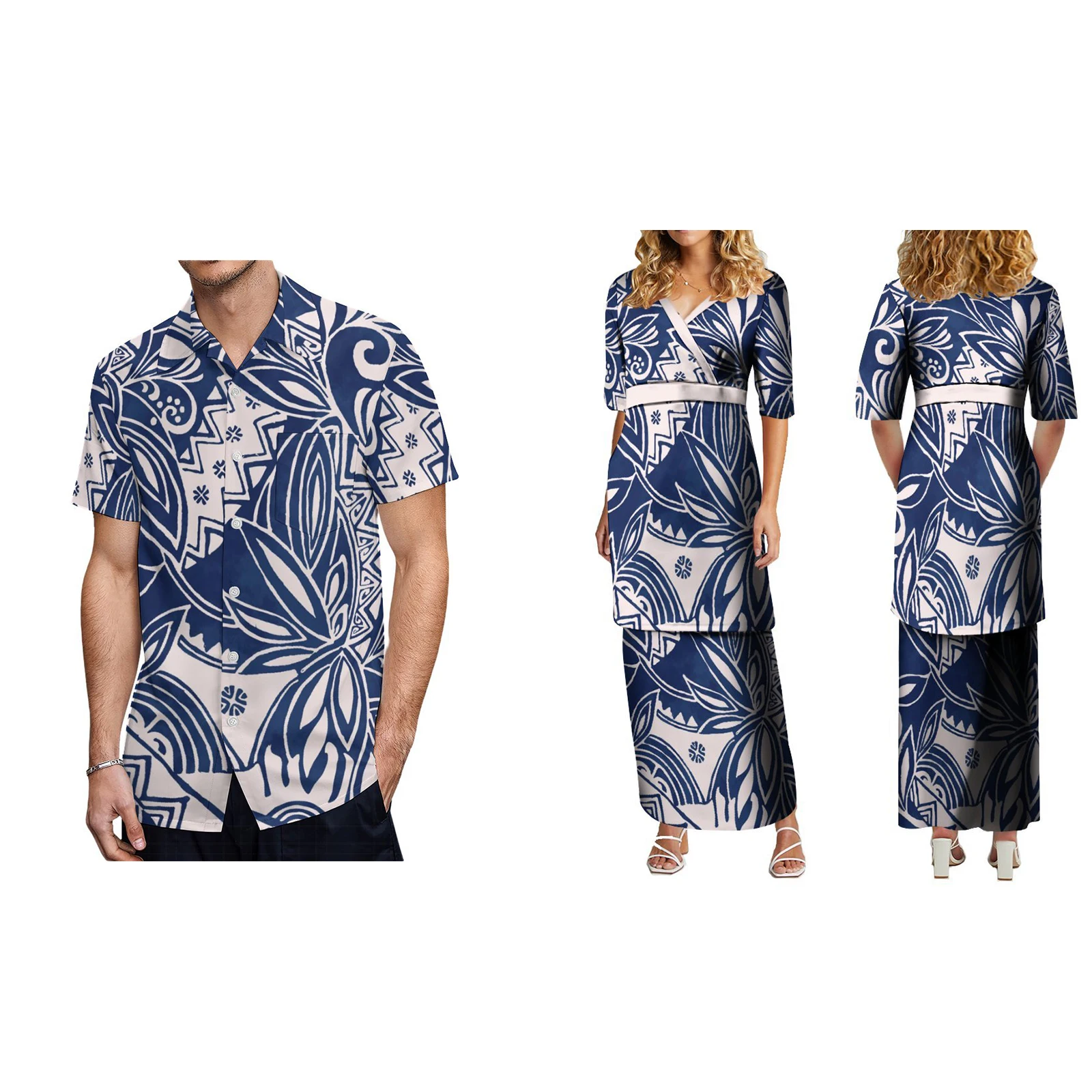 Hibiscus-Flower-Printing-V-Neck-Samoan-Puletasi-Custom-Half-Sleeve ...