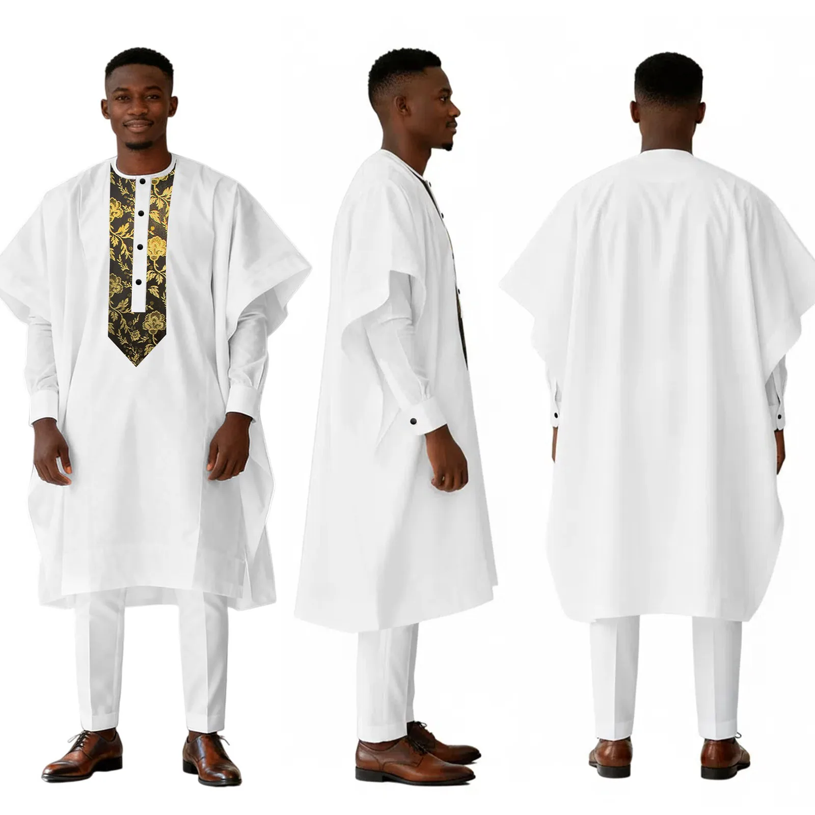 DBQ Tailor Made Men's African Agbada Formal Suit 3 Pieces Patchwork ...