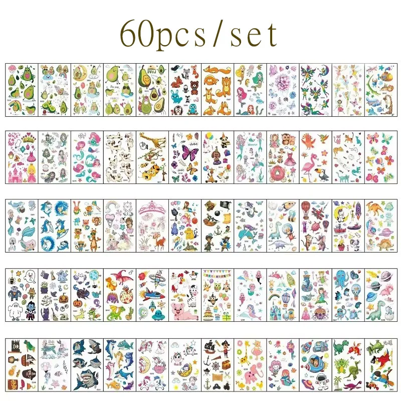 60PCS-Temporary-Tattoo-Sticker-for-Children-Waterproof-Tattoos-for-Kids ...