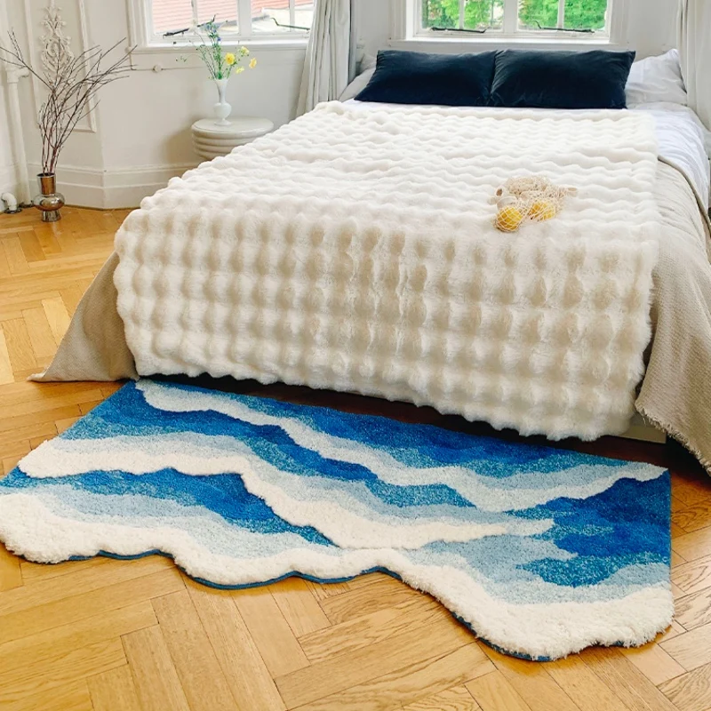 24x48" Sea Blue Shggy Tufted Carpet Walking In The Wave Soft Fluffy ...