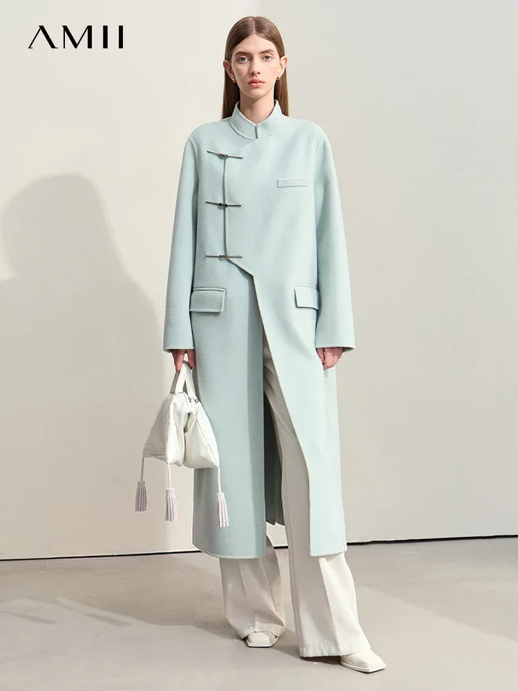 Amii Minimalist Winter Clothes Women 2024 Long Coat 100% Woolen Coat ...