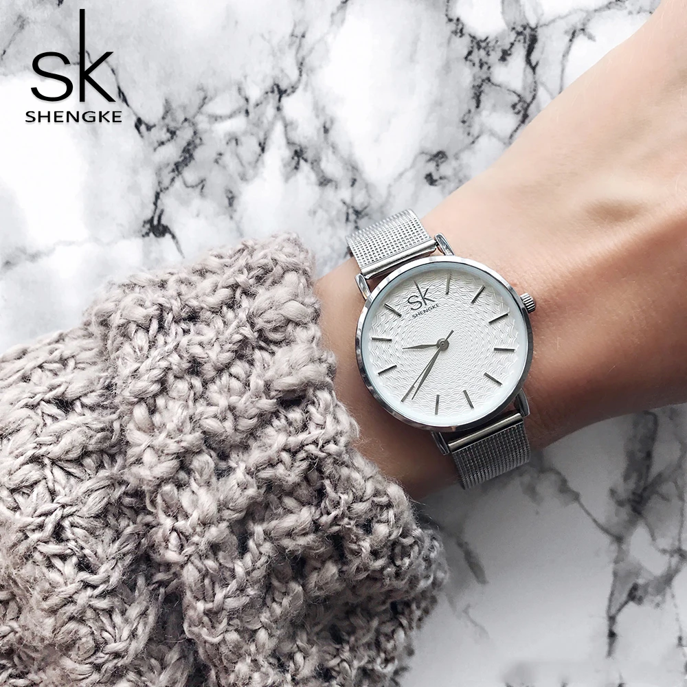 SK Super Slim Sliver Mesh Stainless Steel Quartz Watches Women Top ...