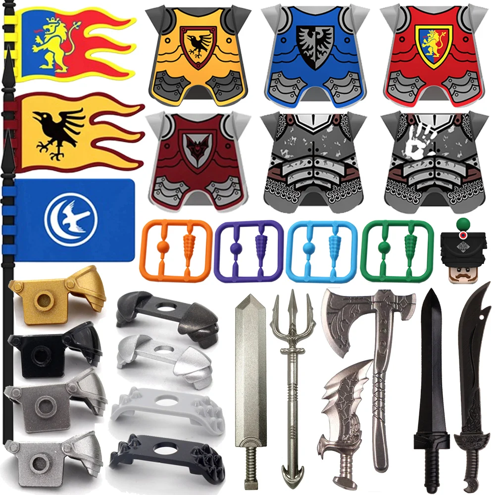 Medieval-Castle-Red-Lion-Knight-Armor-Shoulder-Hat-Spike-Shield-Flag ...