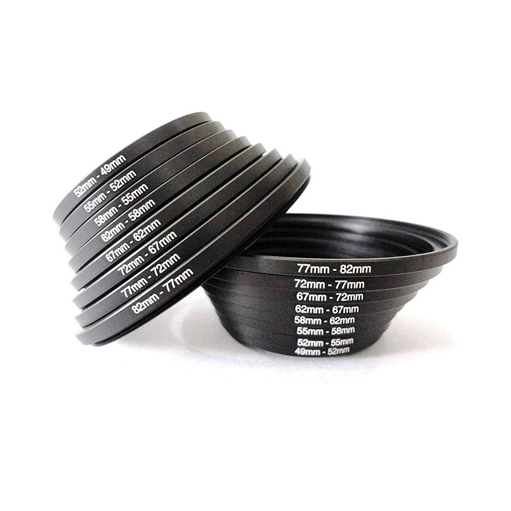 8 PACK Filter Ring Adapter Set Camera Lens Filter Metal Stepping Rings ...