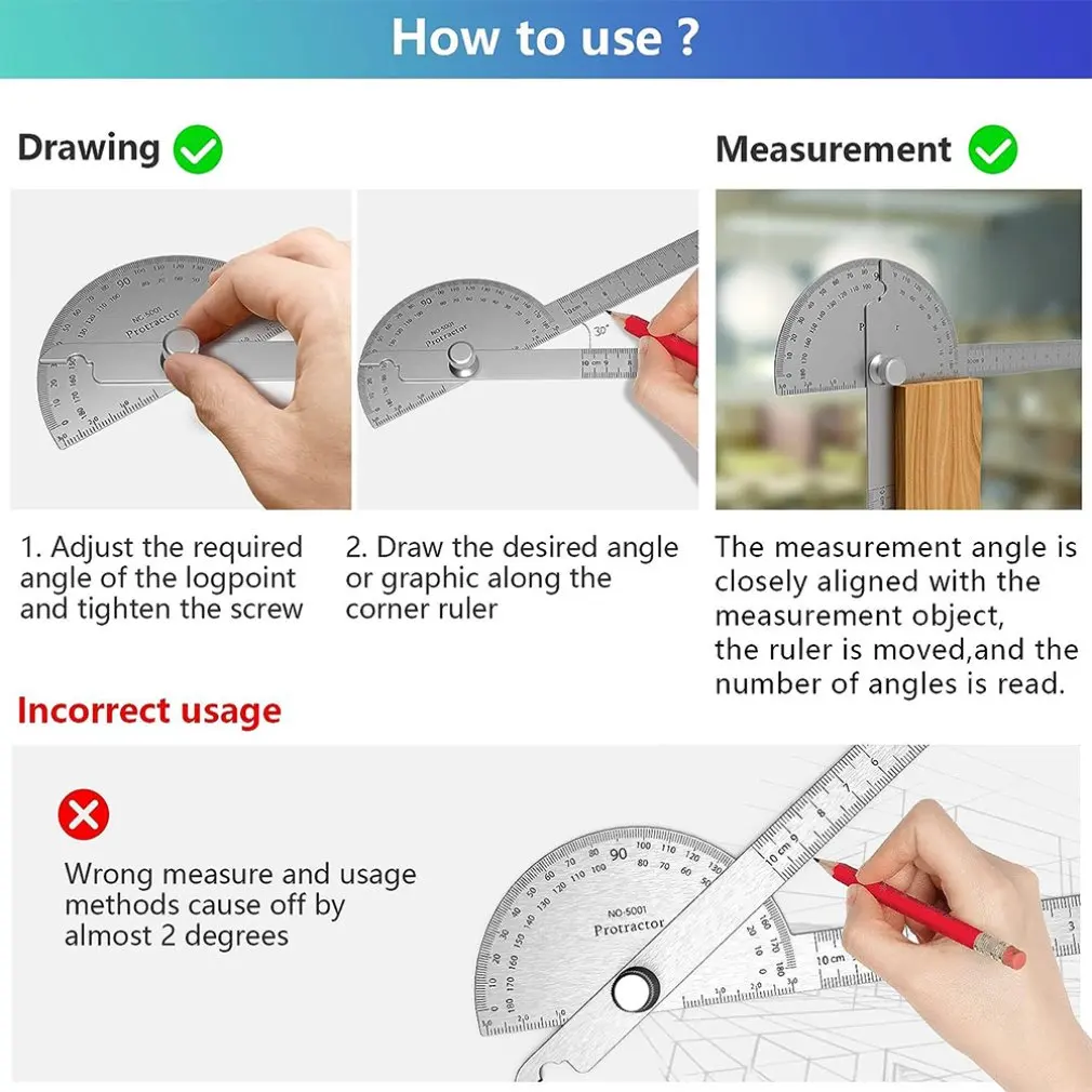 Angle Meter Measure Protractor Ruler Metal Finder 180 Degree Guage ...