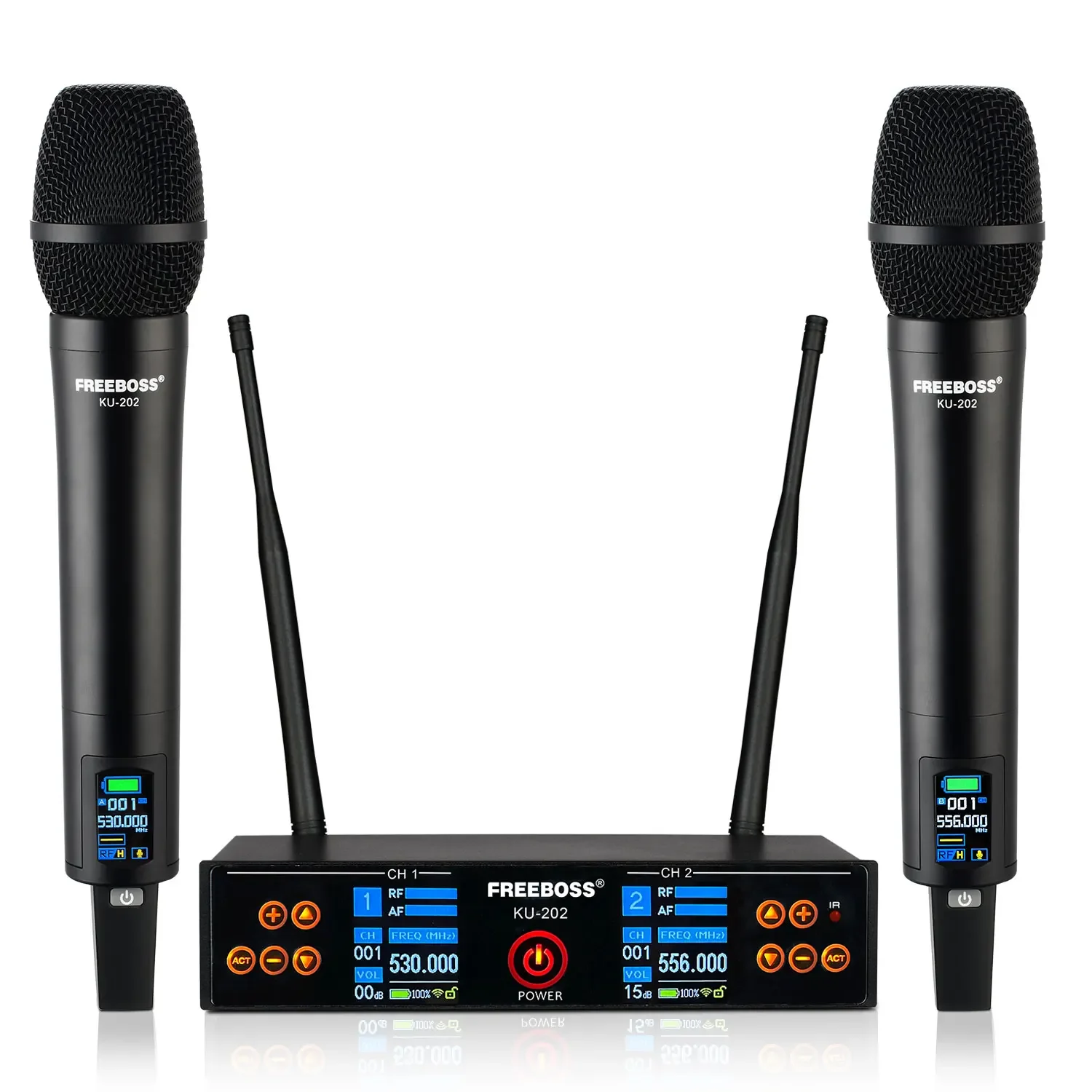 FREEBOSS-Rechargeable-Wireless-Mic-UHF-2-Way-Dynamic-Cardioid-Transmitter-Cordless-Concert-Dual ...