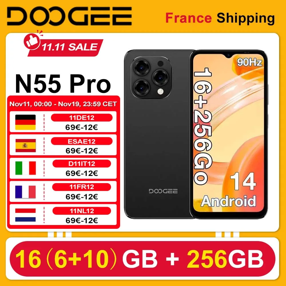 DOOGEE N55 Pro Android 14 Smartphone, 16GB(6+10) RAM 256GB ROM 5150mAh ...