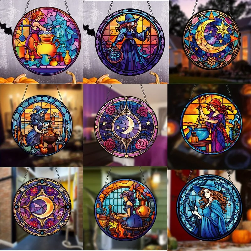 Glass-Pattern-Dark-Witch-Magic-Stained-Window-Hangings-Colorful-Flower ...