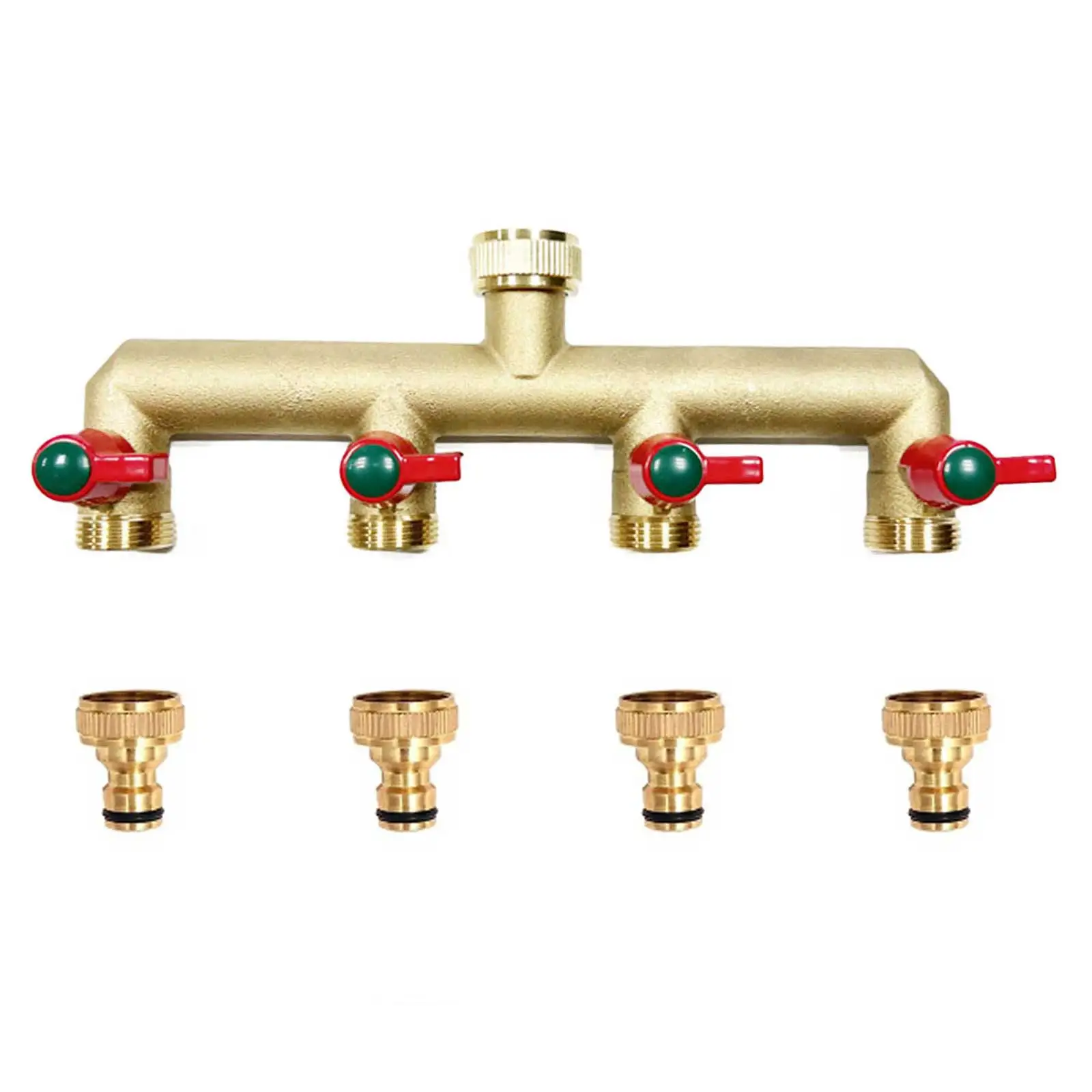 Brass-4-Way-Water-Tap-Distributor-for-Garden-Hose-3-4-Inch-Water ...