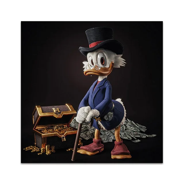 Disney Cartoon Funny Donald Duck And Money Canvas Painting Abstract ...