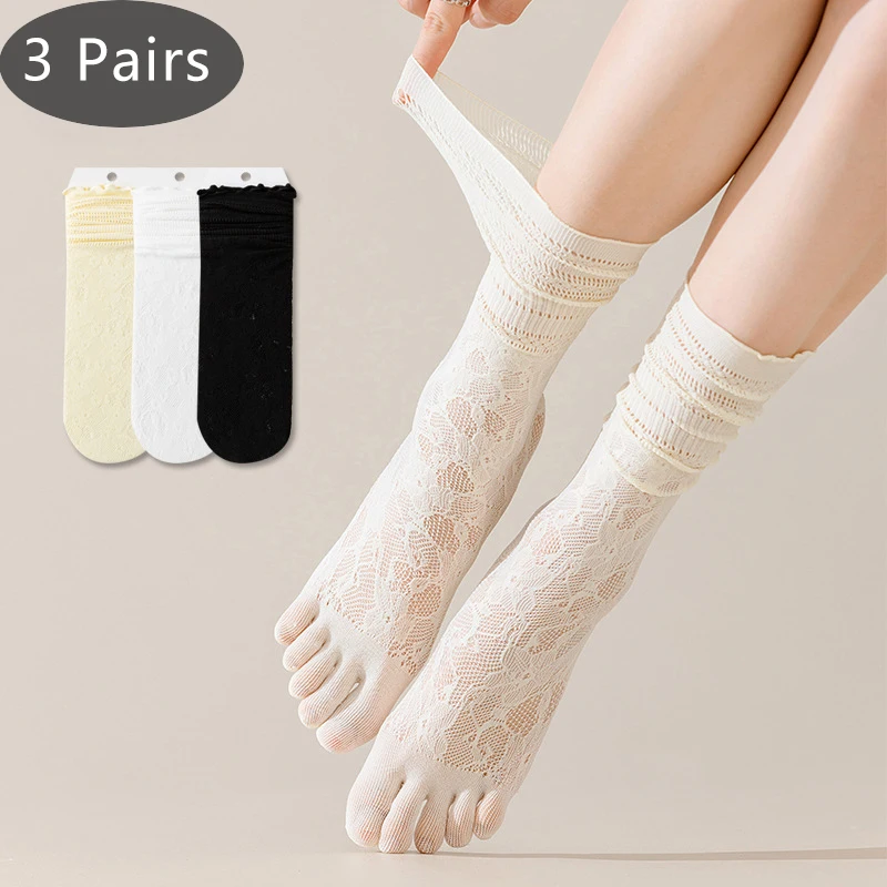 3-Pairs-5-Finger-Socks-Long-Nylon-Women-Stockings-Thin-Lace-Transparent ...
