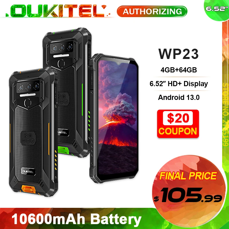 [World Premiere] OUKITE WP23 Rugged Smartphone 6.52" HD+ 10600 mAh 4GB ...
