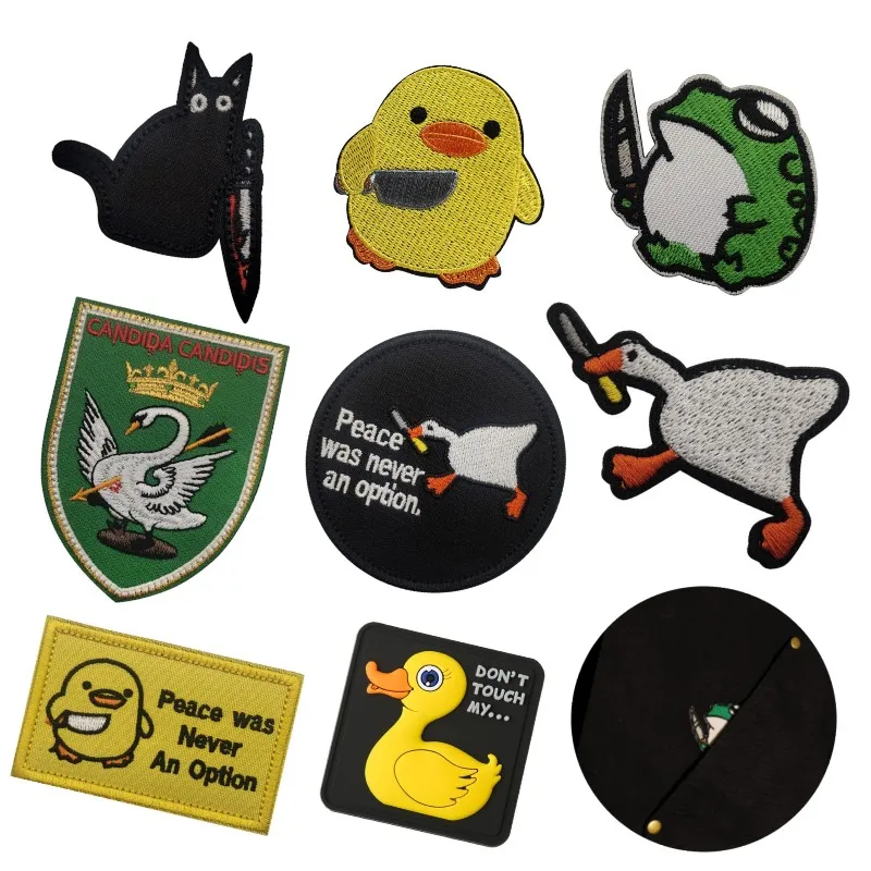 Cute Cartoon Animal Hook & Loop Patches For Clothing With Knife Duck Goose Frog Sticker Tactical ...