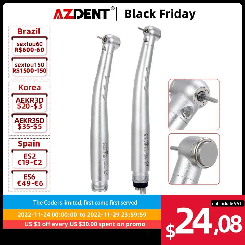 2/4 구멍 Azdent 치과 LED 고속 핸드 피스 E 발전기 통합 표준 헤드 푸시 버튼 3 물 스프레이 JD008A SP ...