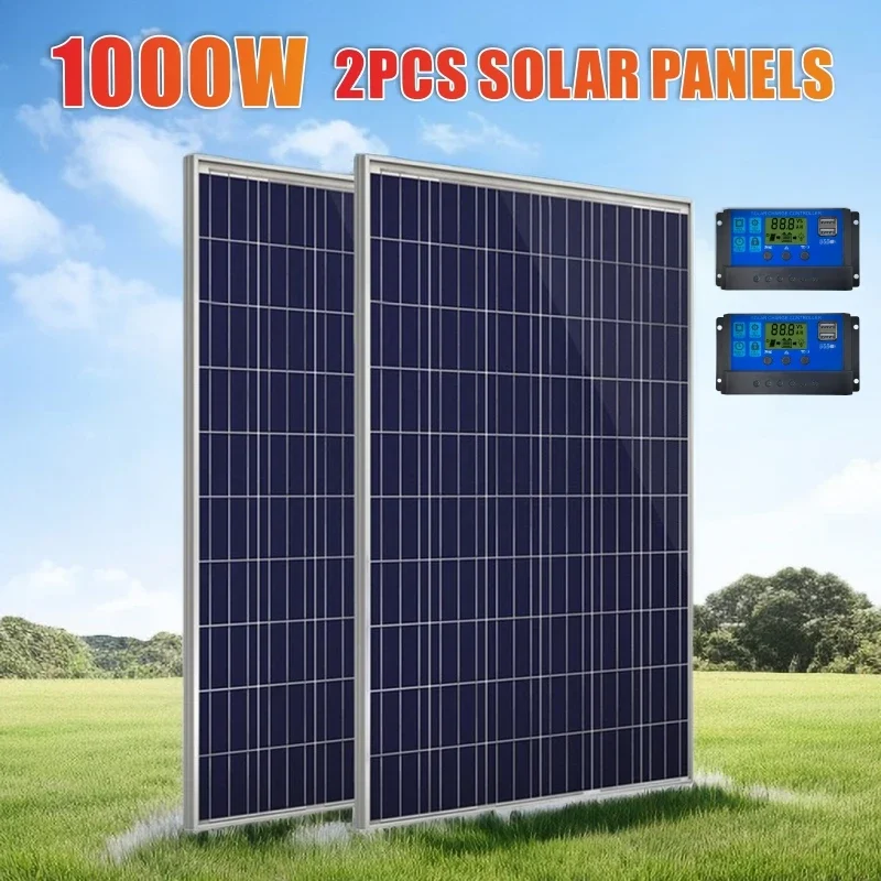 500W 1000W Solar Panel Kit Complete 12V Polycrystalline Power Portable ...