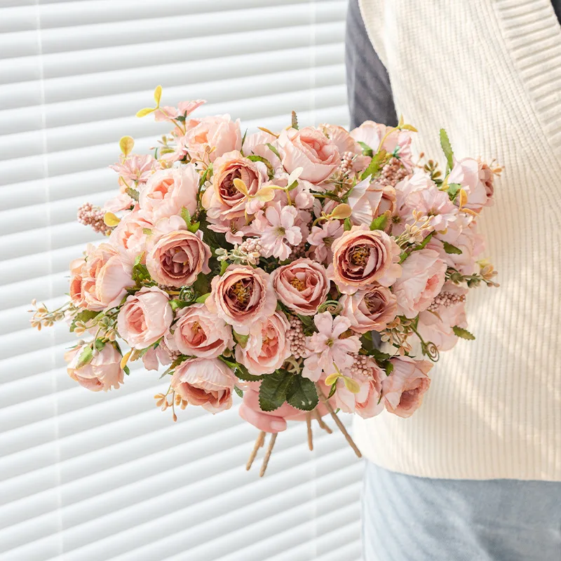 Bouquet-Rosa-Artificial-para-Decora-o-Flores-Falsas-Flor-Falsa-Noiva ...