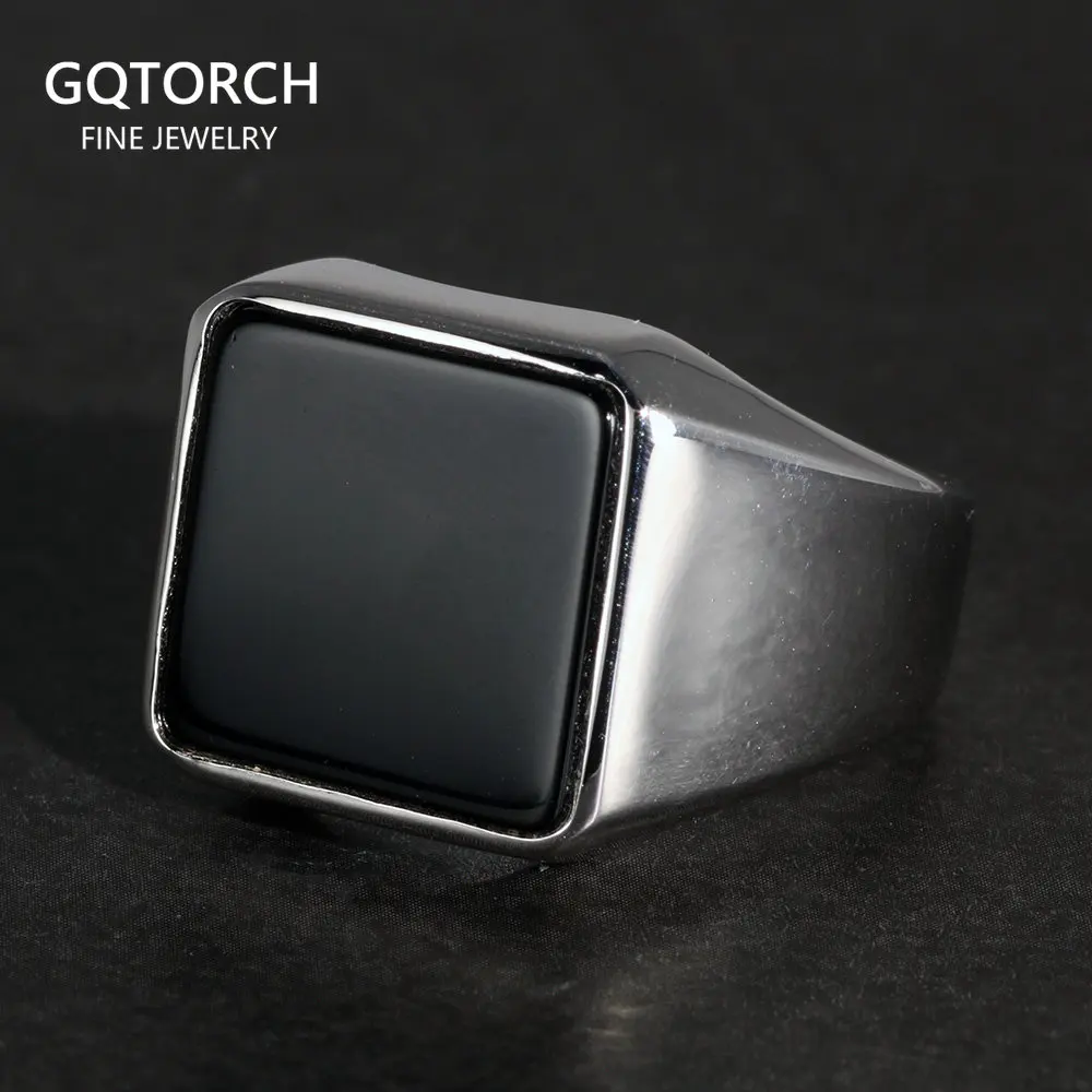 Solid-925-Sterling-Silver-Square-Plain-Ring-for-Men-With-Natural-Black ...