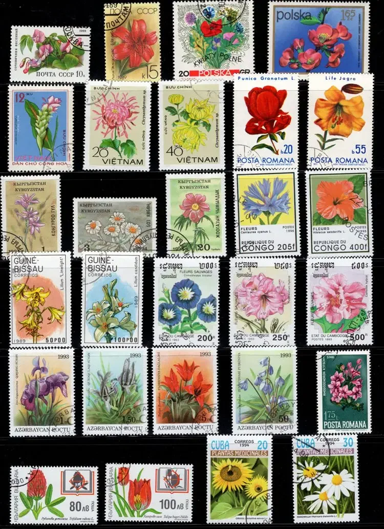 50Pcs/Lot Flowers Plants Stamp Topic All Different From Many Countries ...
