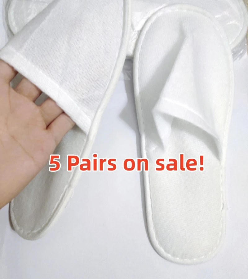 5 Pairs of Non-slip Slippers Brushed Plush Closed-toe Disposable ...