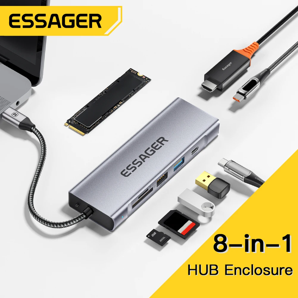 Essager 8-in-1 USB Hub With Disk Storage Function USB Type-c to HDMI ...