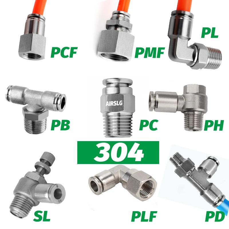304 Stainless Steel Pneumatic Hose Fittings PC PCF PL PLF PB Air Tube ...