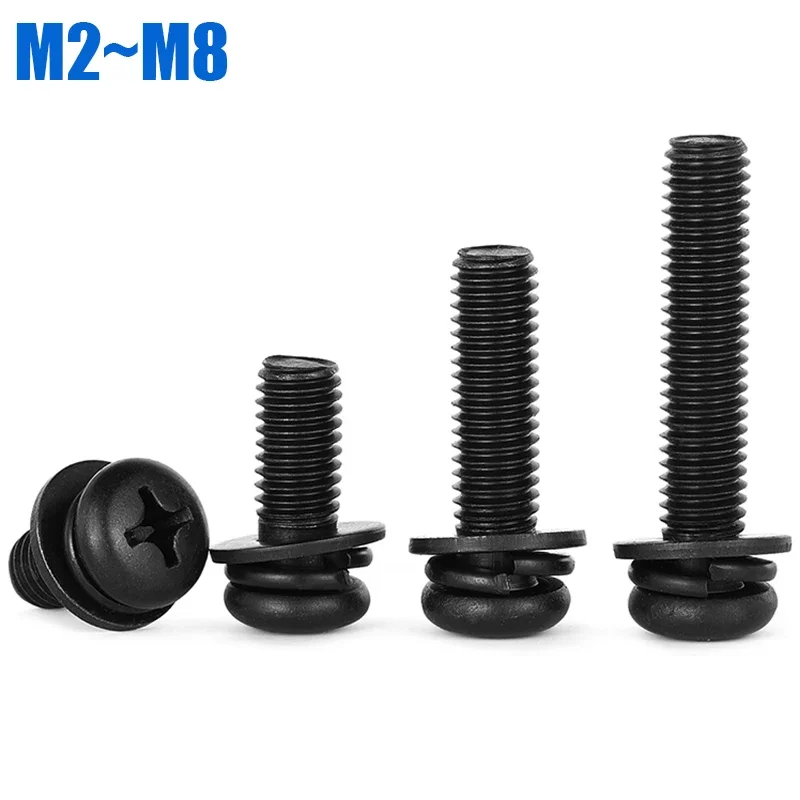 M2-M3-M4-M5-M6M8-Black-Zinc-Plated-Phillips-Round-Head-Screws-with-Flat ...