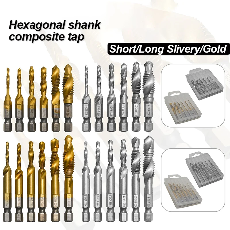 6pcs/Set M3-M10 High Speed Steel Hexagonal Shank Three in One Composite ...