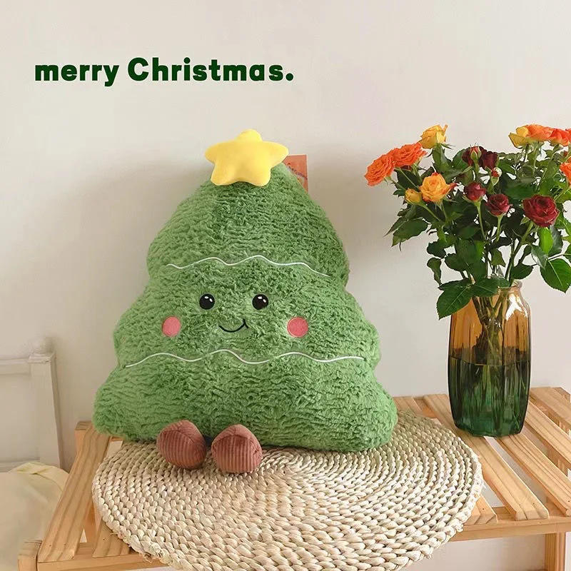 50x45x8cm-Green-Christmas-Tree-Plush-Pillow-Stuffed-Soft-Plant-Smiling ...