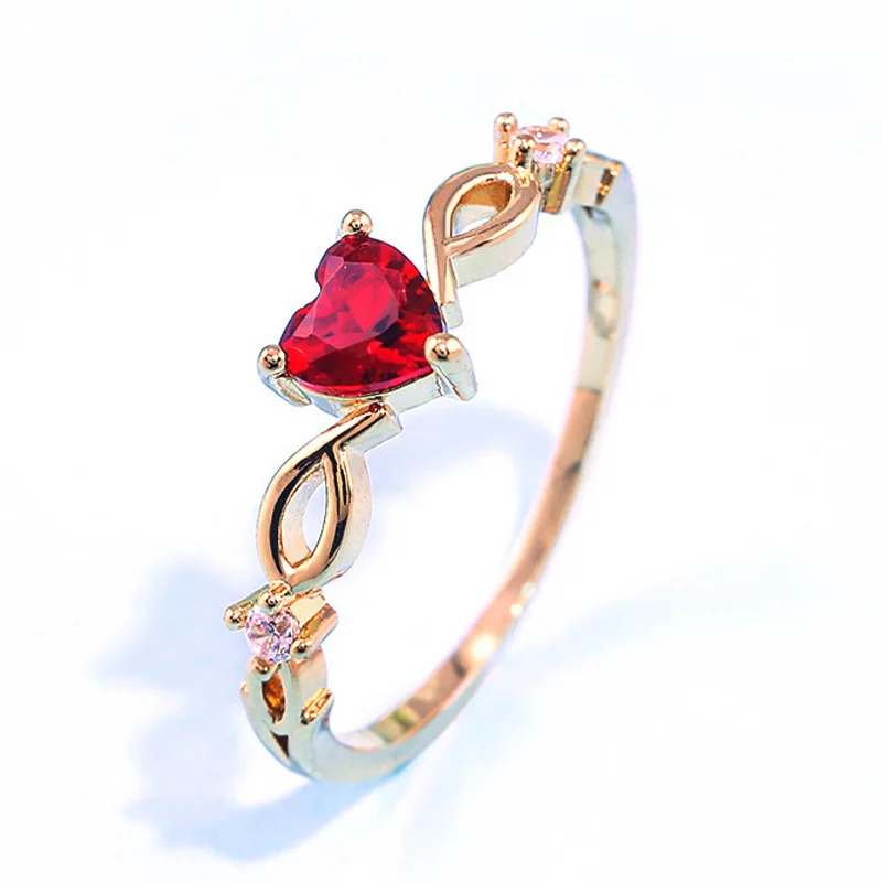 Fashion Red Zircon Heart Rings for Women Rose Gold Color Female Cute ...