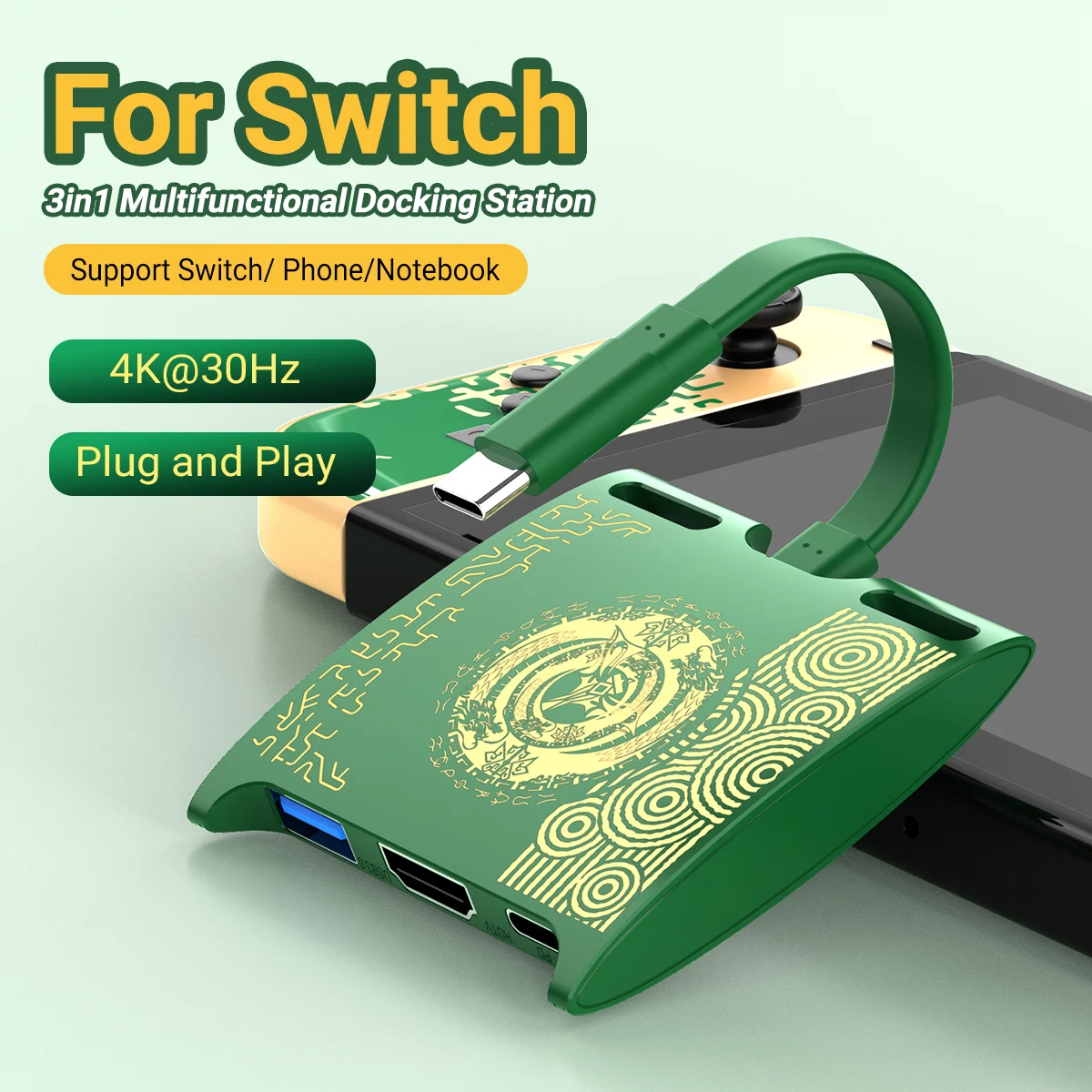 3-In-1-Switch-Docking-Station-4K30Hz-ABS-Green-USB-C-Game-Hub-With-USB3 ...