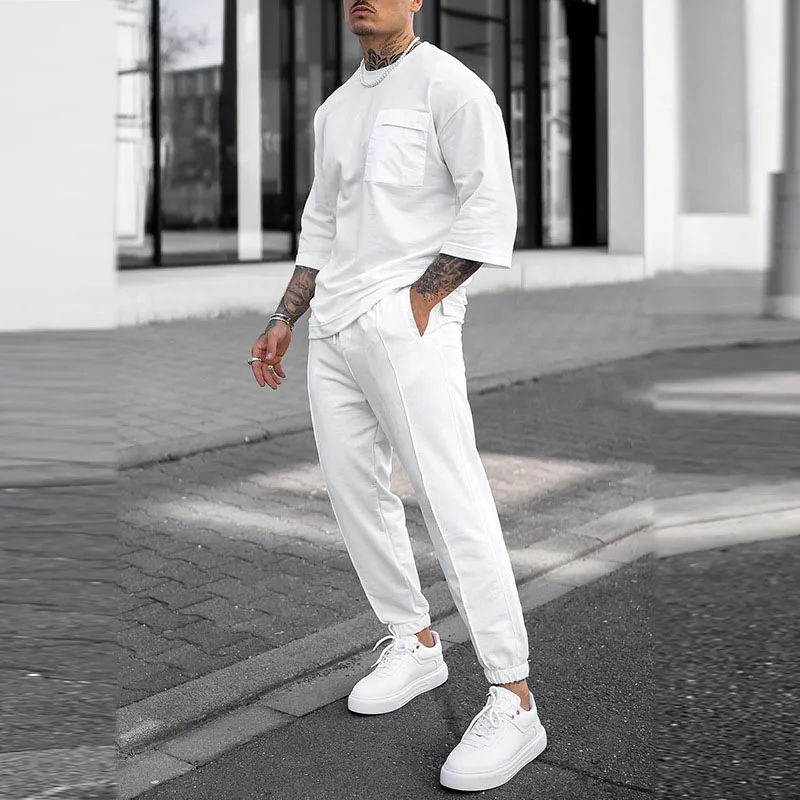 New-Men-s-Sportswear-Simple-Fashion-White-Two-piece-Short-Sleeve ...