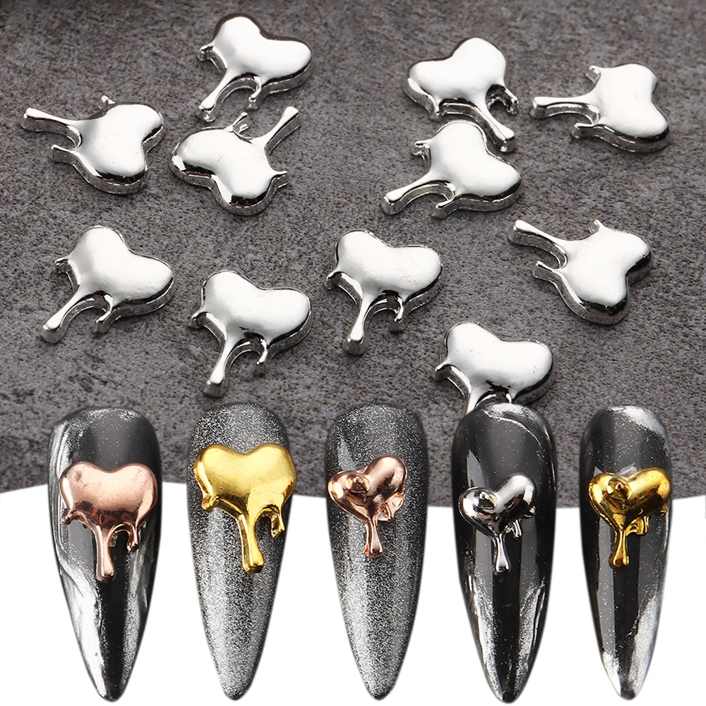 3d Heart Nail Charms Y2k Design Alloy Rhinestone Metal Luxury Nail ...