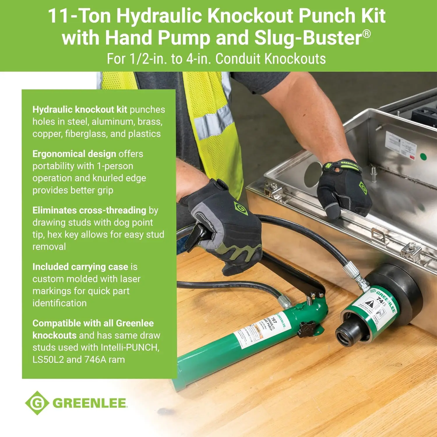 Greenlee-7310SB-11-Ton-Hydraulic-Knockout-Punch-Kit-with-Hand-Pump-Ram ...