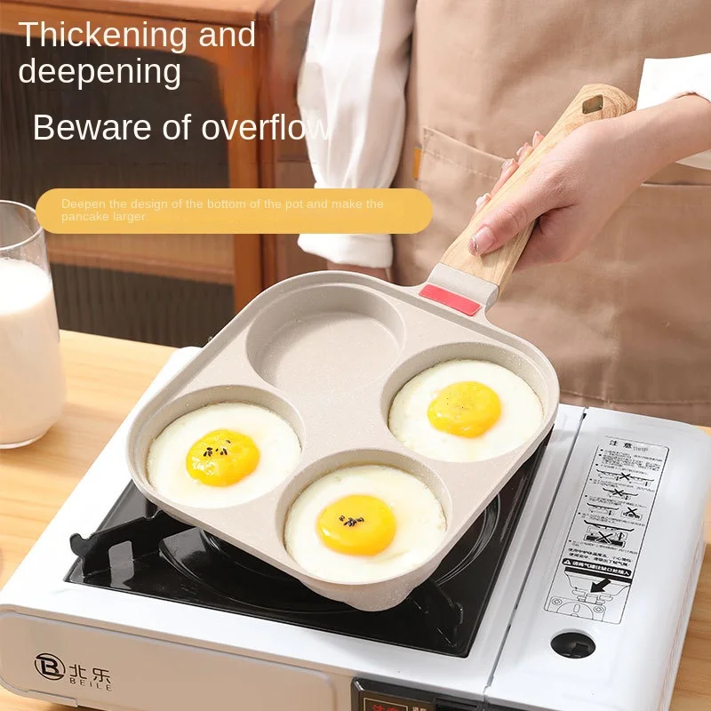 Four hole frying egg pan with lid nonstick household breakfast pan ...