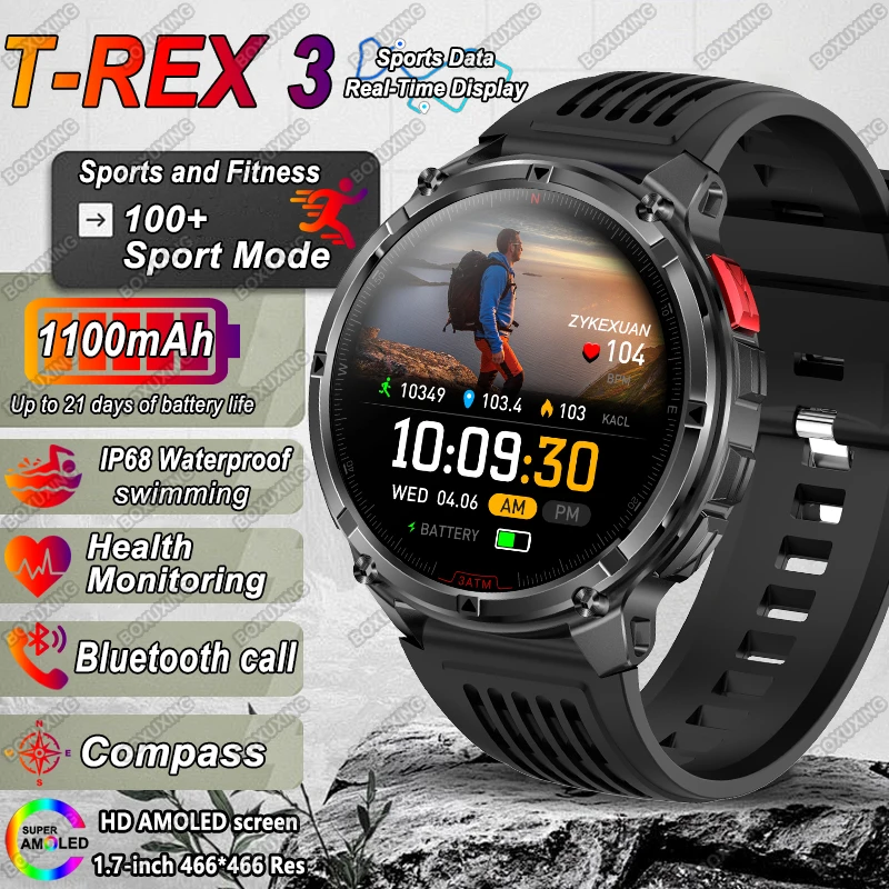 2025 New 1100mAh Battery T-Rex 3 Outdoor Sports Smart Watch Men IP68 ...