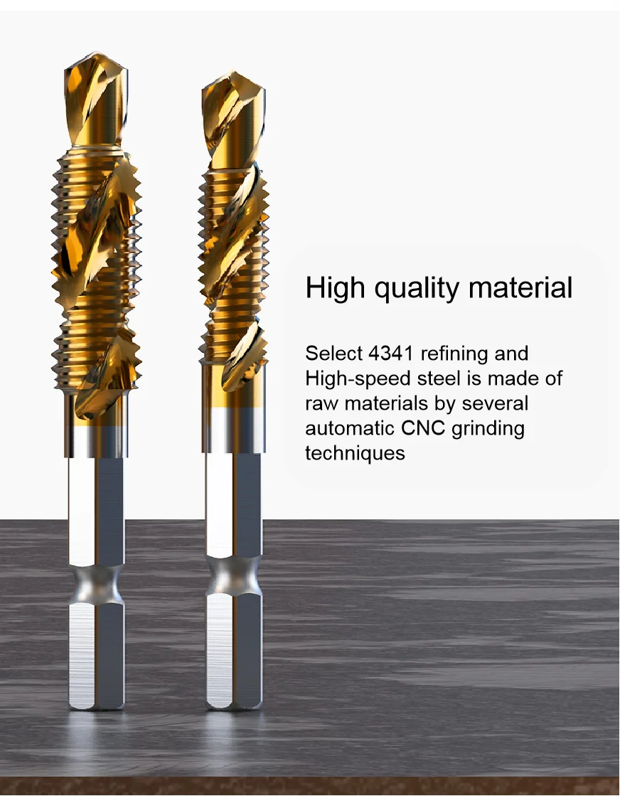 Tournevis,Tige hexagonale plaquée titane HSS,filetage de vis,forets à taraud métrique,composé de ...