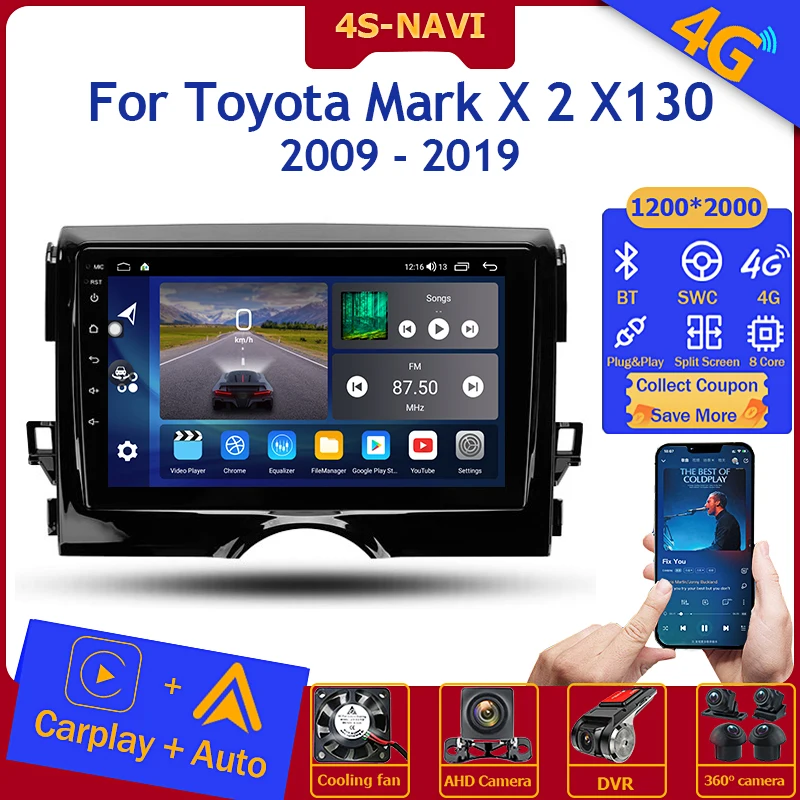 Android Auto car Radio Multimedia Player monitor For Toyota Mark X 2 ...