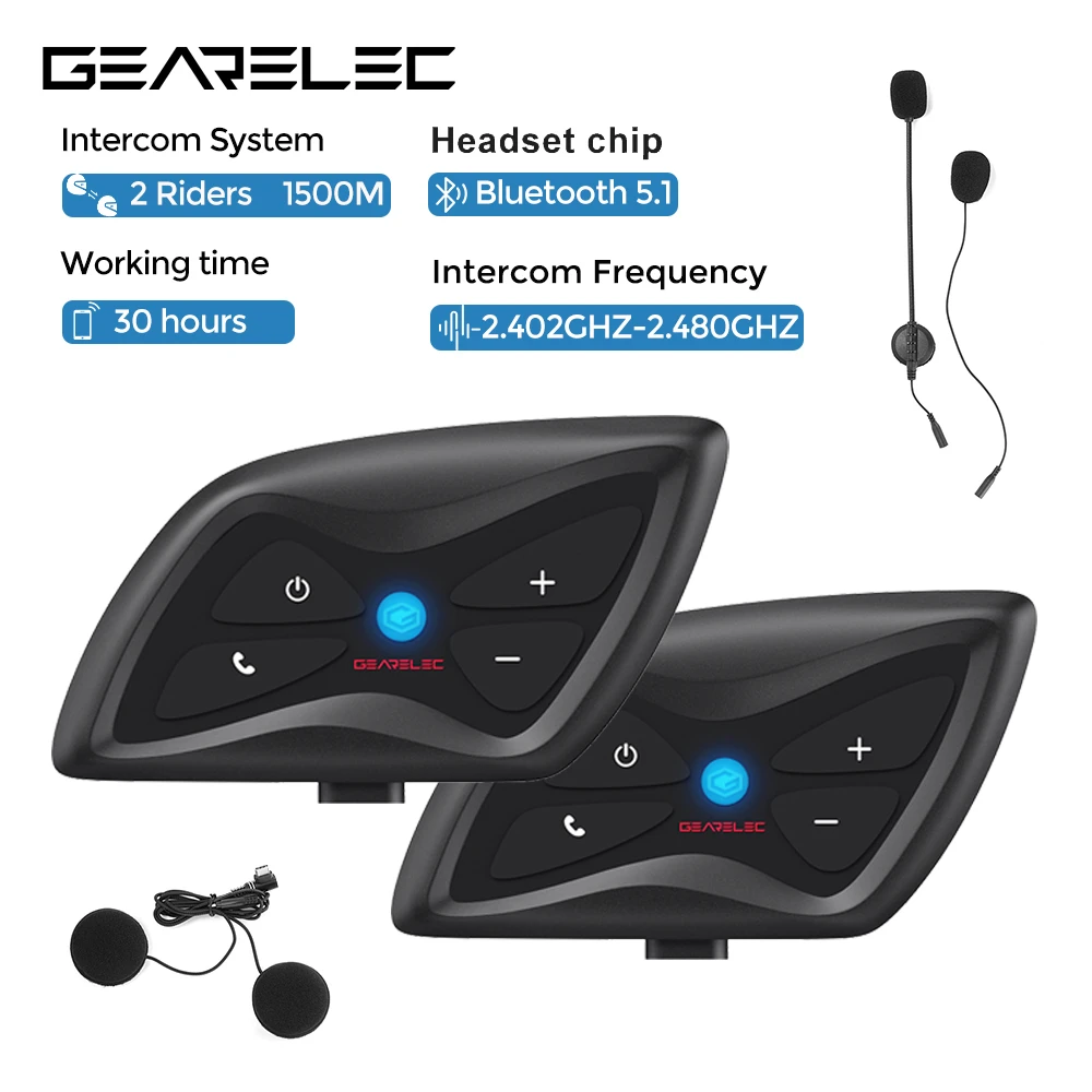 Gearelec Motorcycle Helmet Intercom Headset Bluetooth 5.1 Wireless ...