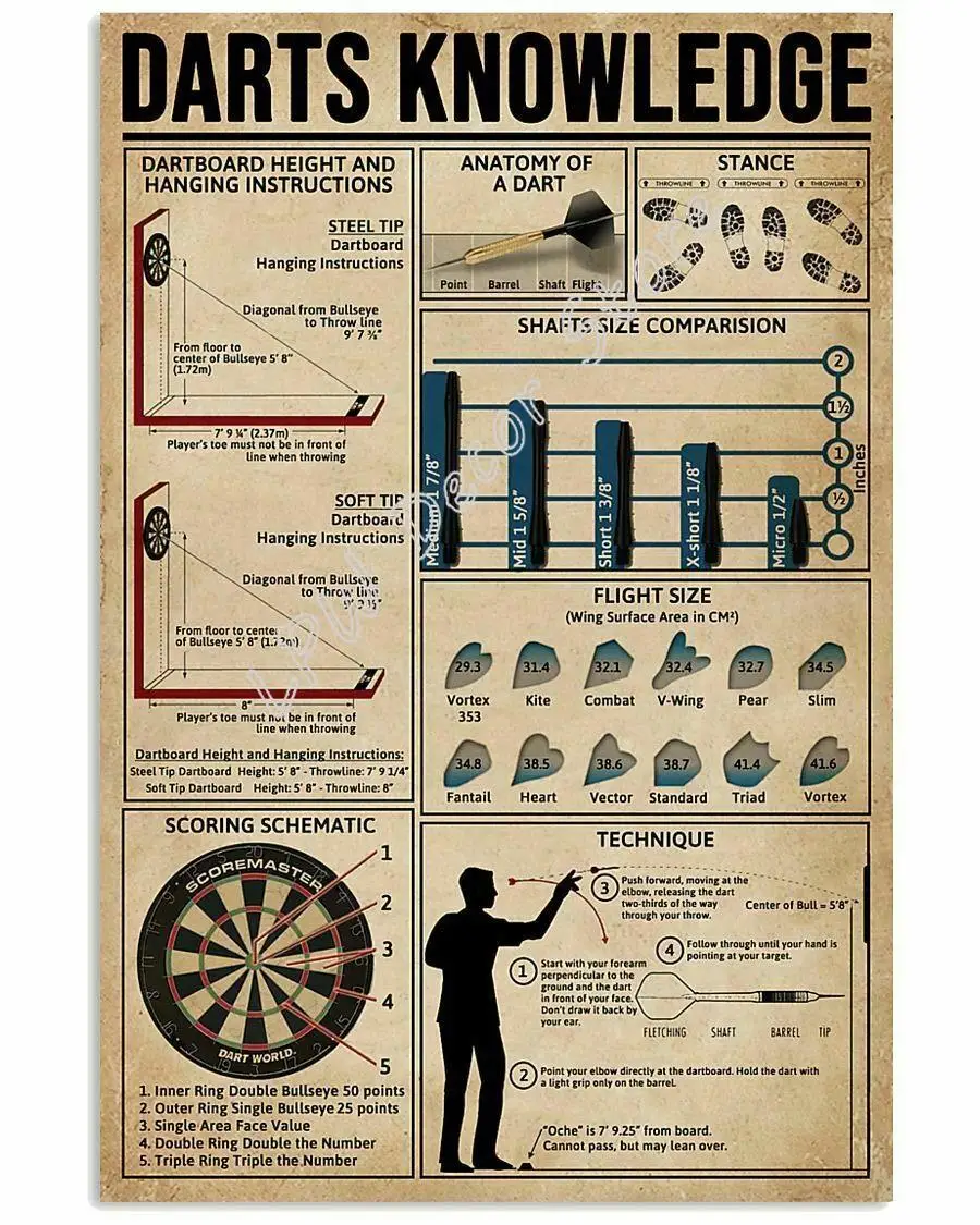 Darts Poster Gift for Beginner Multisize Wall Decor Artwork 8x12 Inches ...