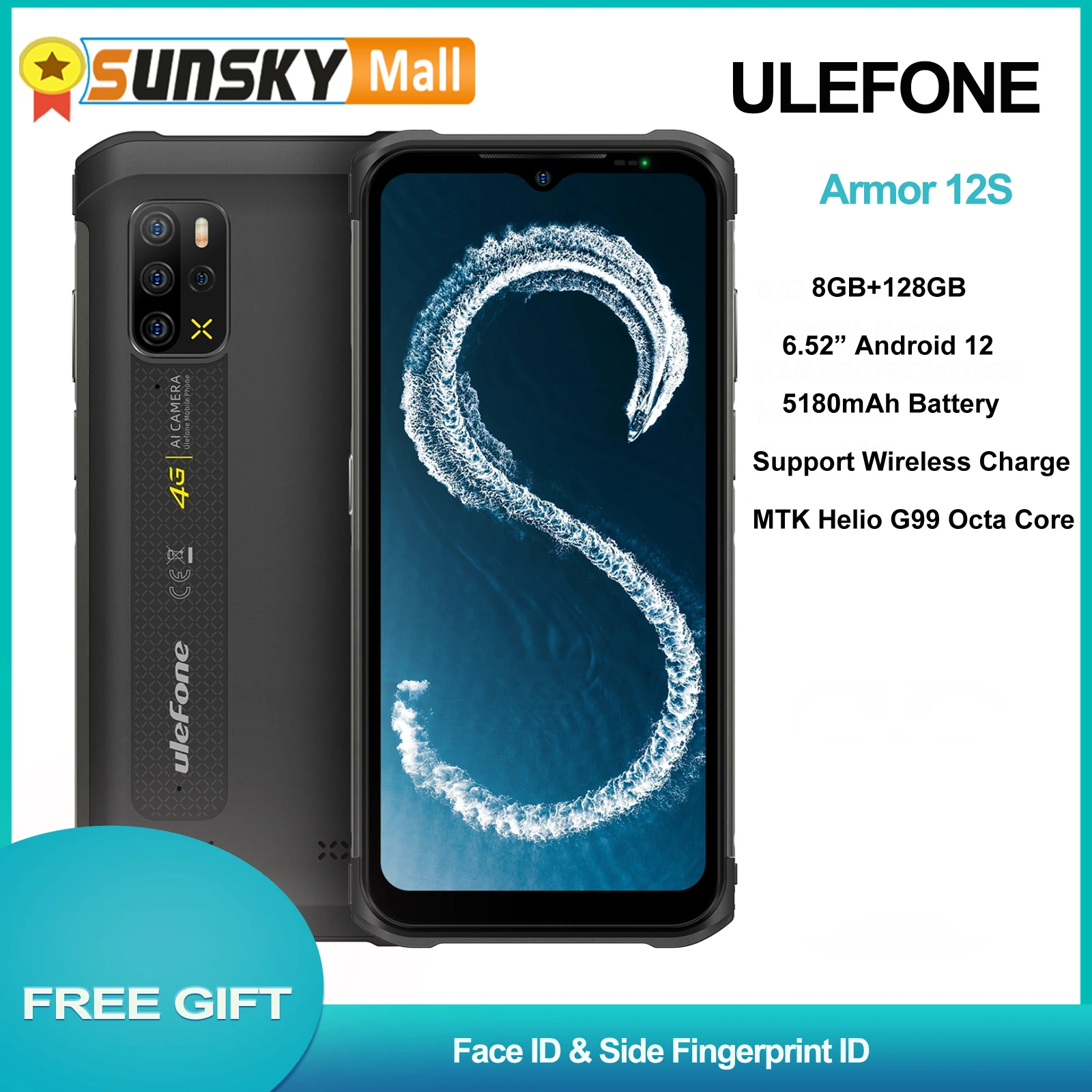 Ulefone 무선 충전 휴대폰, 러기드 헬리오 G99, 안드로이드 12, 50MP, 5180mAh, 8GB, 128GB ...