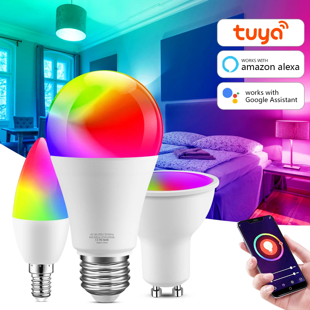 Tuya-Smart-WiFi-LED-Lamp-E27-RGB-E14-Candle-Light-Bulb-GU10-Dimmable ...