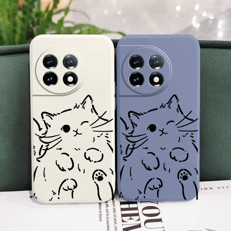 Smart Cat Liquid Silicone Phone Case for OnePlus 10 Pro (Light Purple)